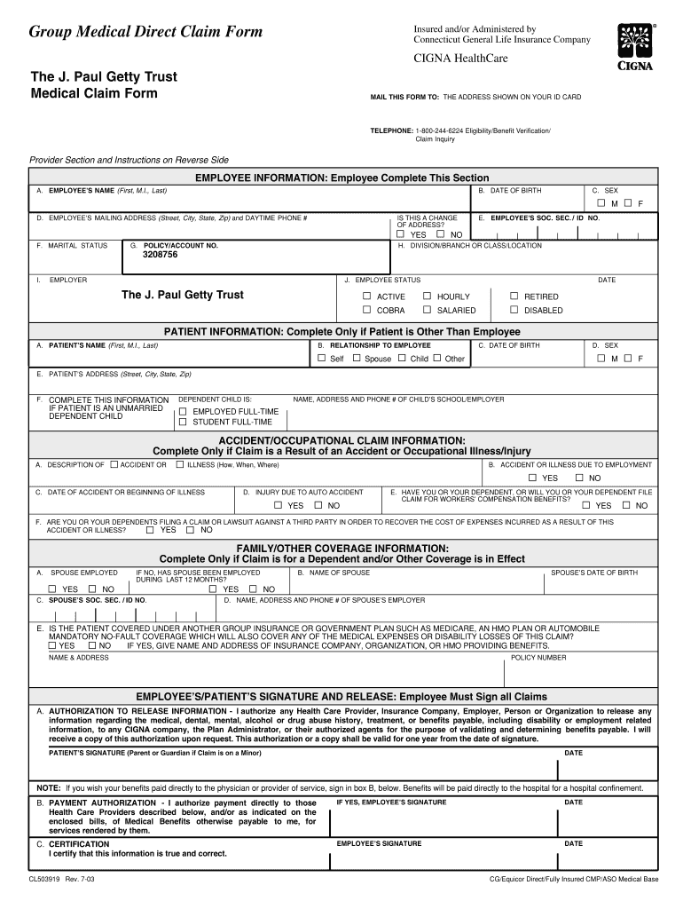 Fillable Online Group Medical Direct Claim Form Fax Email Print - pdfFiller