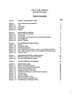 Fillable Online arabcity City of Arab, Alabama Zoning Ordinance Table ...