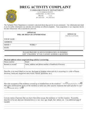 Fillable Online fairbanksalaska Drug Activity Complaint Form ...