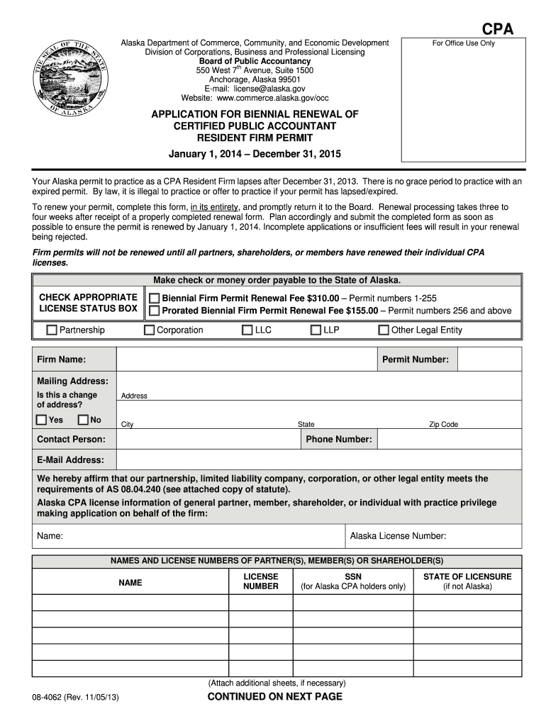 Fillable Online Biennial Renewal Application for CPA Resident Firm Permit Fax Email Print ...