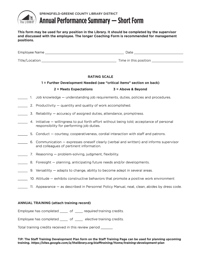 Fillable Online Annual Performance Summary Fax Email Print - pdfFiller