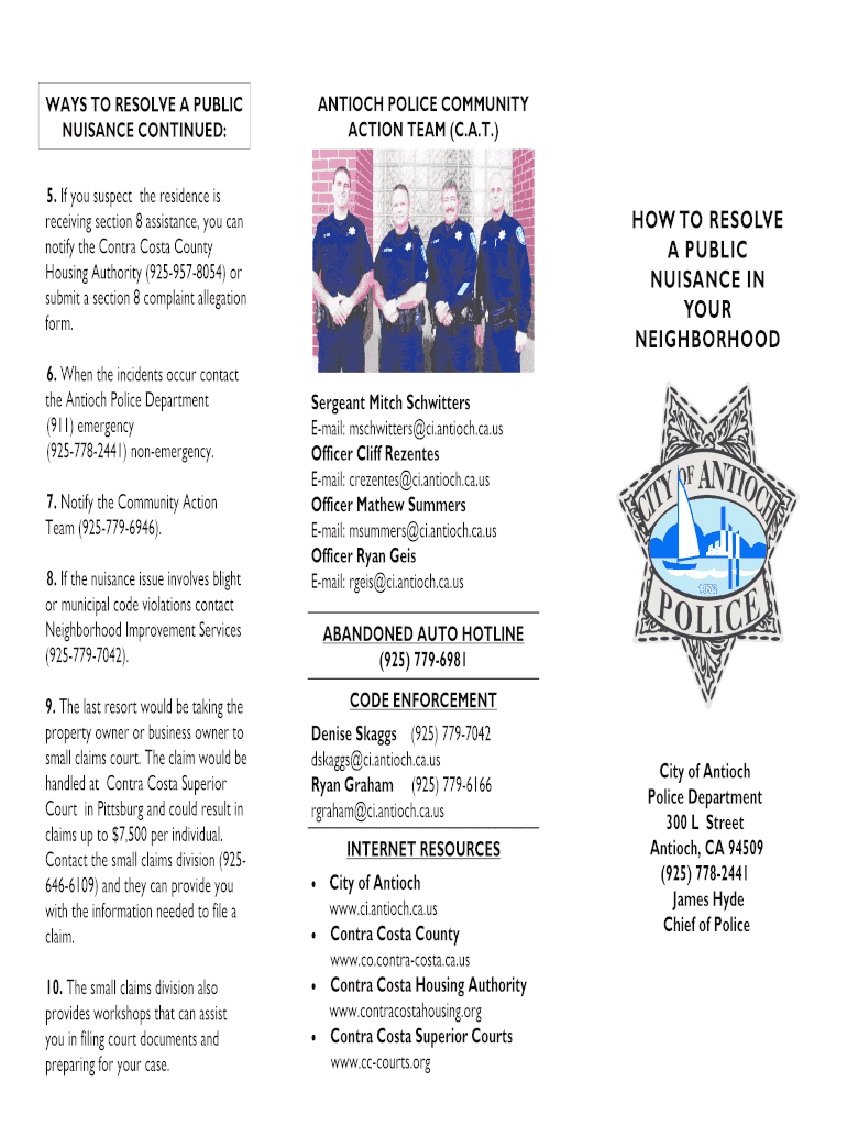 Fillable Online ANTIOCH POLICE COMMUNITY ACTION TEAM (C.A.T.) Fax Email ...