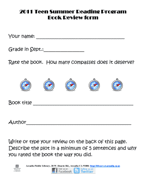 Fillable Online 2011 Teen Summer Reading Program Book Review form Fax ...