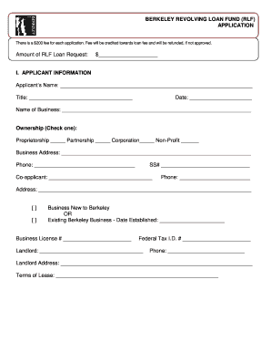 Fillable Online ci berkeley ca Berkeley RLF Loan Application - City of ...