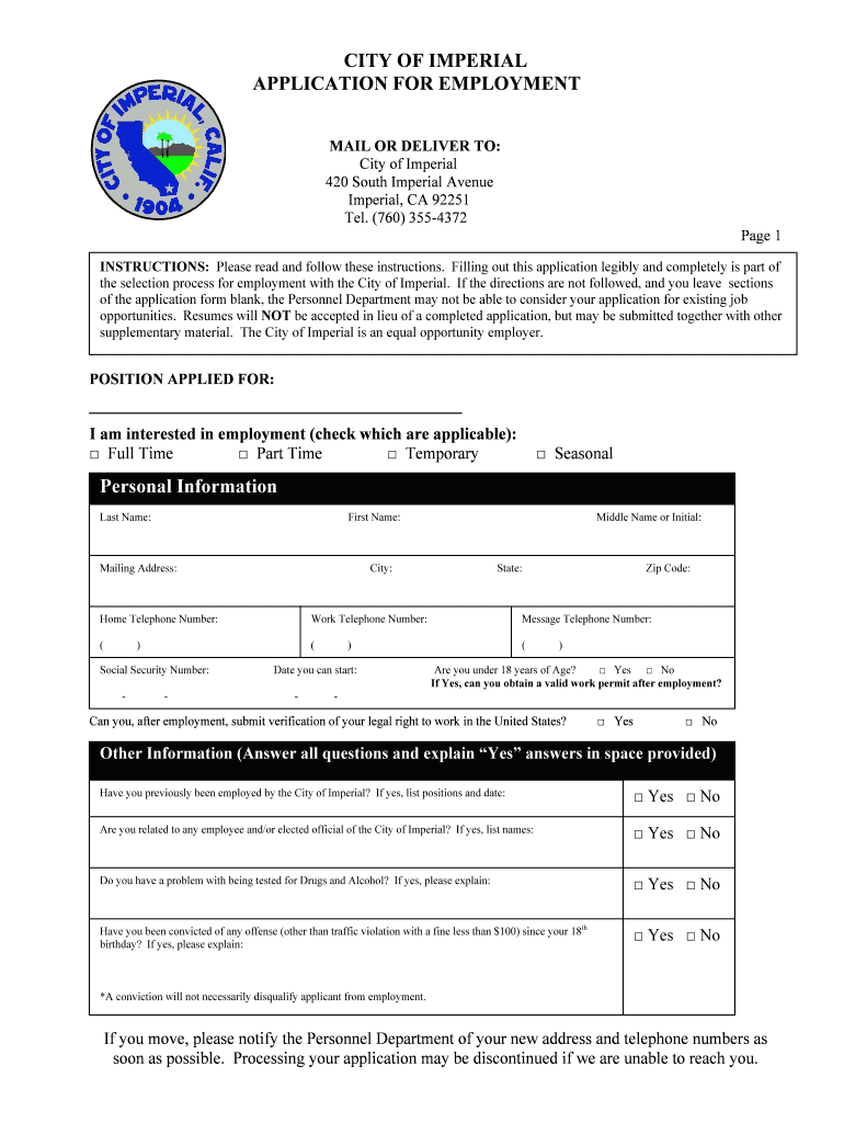 APPLICATION FOR EMPLOYMENT: Fill out & sign online | DocHub