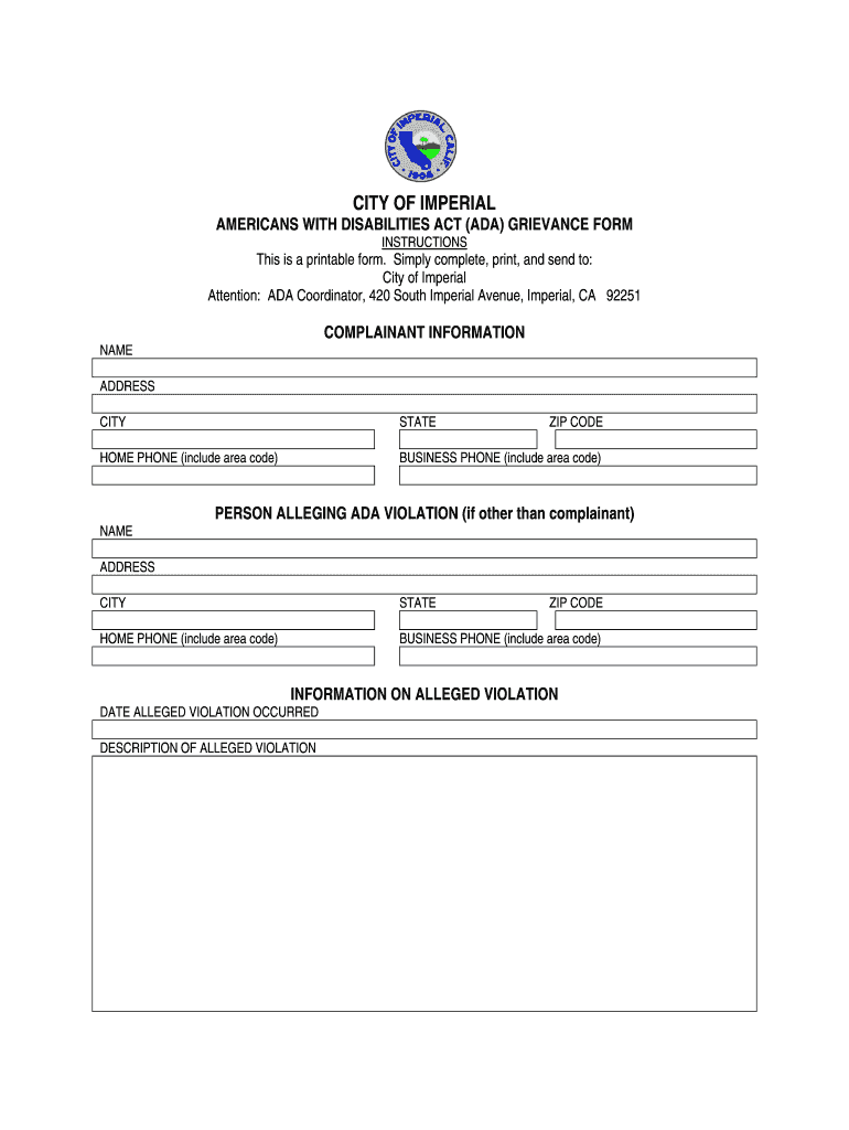 ADA Grievance Form: Fill out & sign online | DocHub
