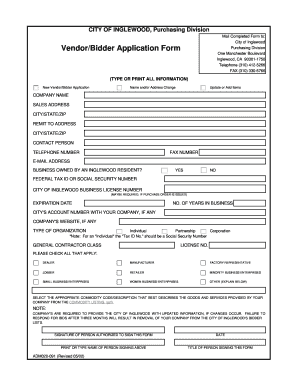 Bidder Vendor Application (pdf) - City Of Inglewood - Cityofinglewood - Fill and Sign Printable ...