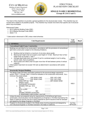 Fillable Online ci milpitas ca Structural Plan Review Checklist ...