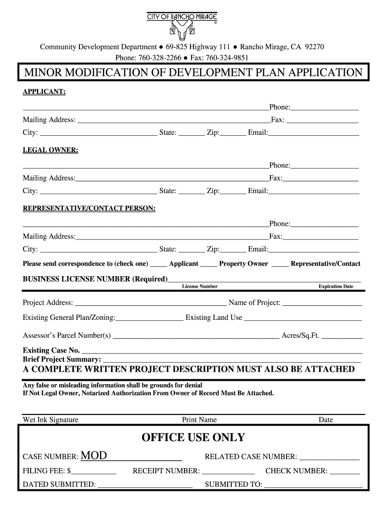 Fillable Online Minor Modification of Development Plan Application Fax Email Print - pdfFiller
