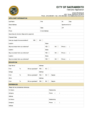 Instructor Application - City Of Sacramento - Cityofsacramento - Fill ...