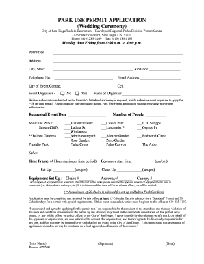 Fillable Online sandiego PARK USE PERMIT APPLICATION (Wedding ... - City of San Diego - sandiego ...
