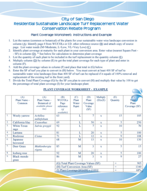 Fillable Online sandiego Sustainable Landscape Turf Replacement Plant ... - City of San Diego ...