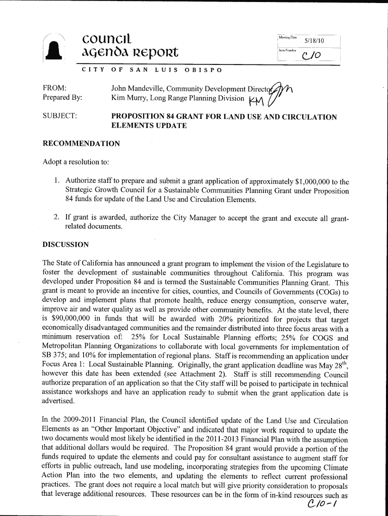 Proposition 84 Grant for Land Use and Circulation Elements Update: Fill ...