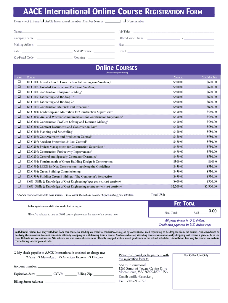Fillable Online AACE International Online Course Registration Fax Email Print - pdfFiller