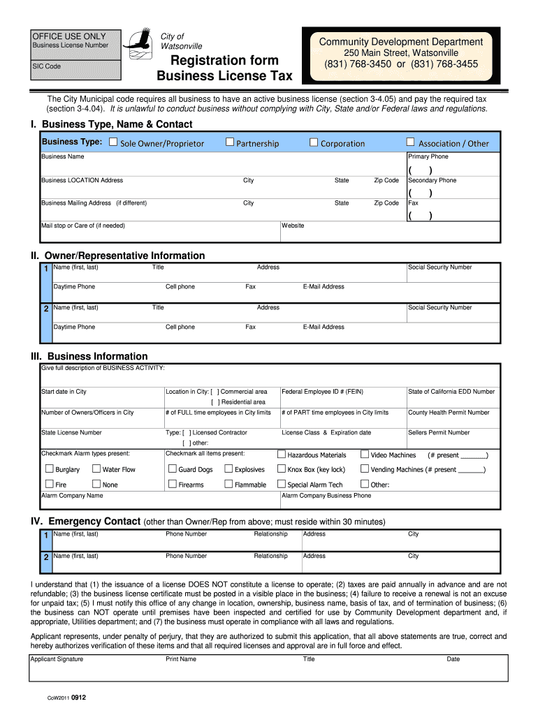 Business License for Businesses in Watsonville: Fill out & sign online | DocHub