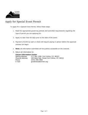 Fillable Online larimer Special Even Permit Application - larimer Fax Email Print - pdfFiller