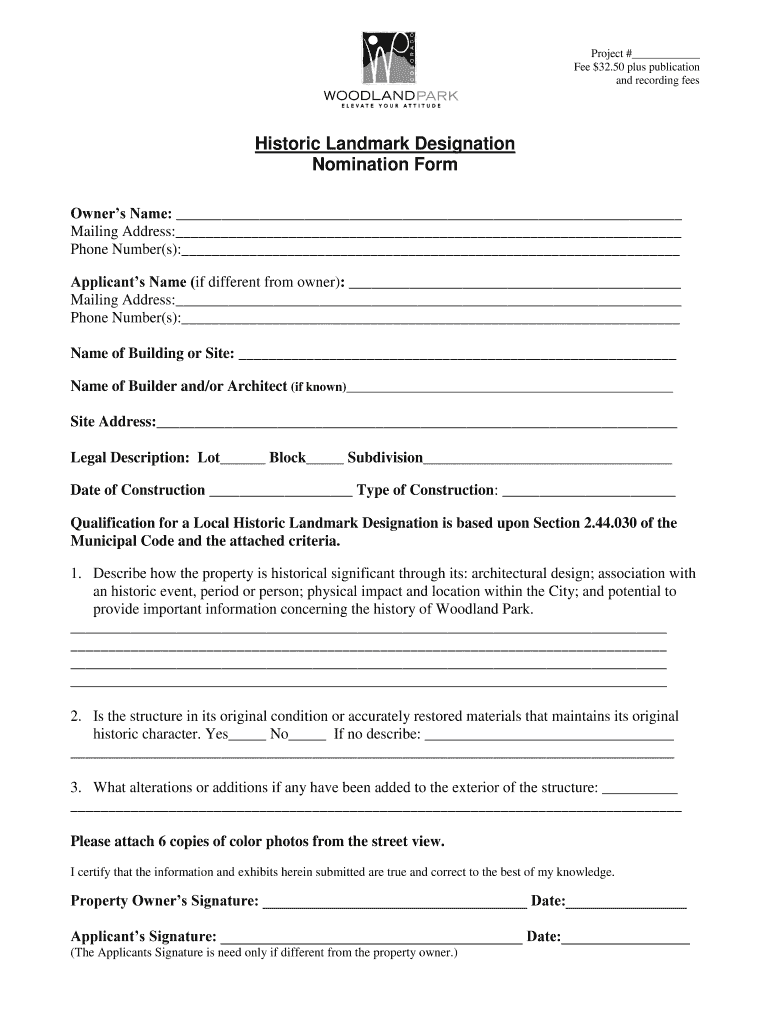Fillable Online Historic Landmark Designation Nomination Fax Email Print - pdfFiller