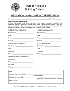Fillable Online Insulation installation certification - Town of ...