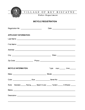 Fillable Online keybiscayne fl Bicycle Registration Form - Village of ...