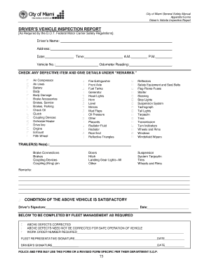 Fillable Online 75 DRIVER'S VEHICLE INSPECTION REPORT - City of Miami Fax Email Print - pdfFiller