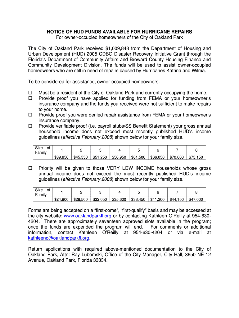 Fillable Online Notice of HUD Funds Available for Hurricane Repairs Fax ...
