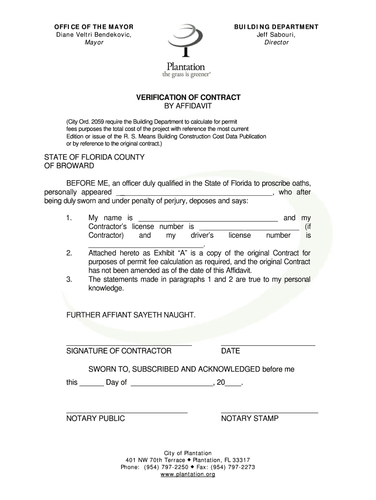Fillable Online Verification of Contract by Affidavit Fax Email Print ...