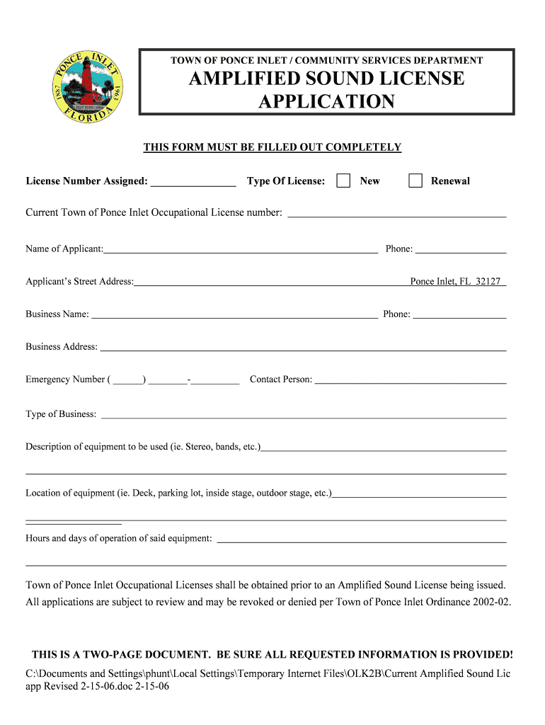 Fillable Online Amplified Sound License Application Fax Email Print ...