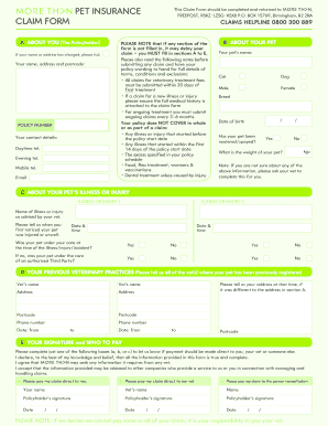 Fillable Online PET INSURANCE This Claim Form should be completed and ...