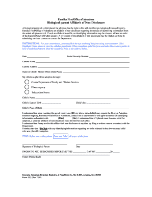 Fillable Online Families First/Office of Adoptions Biological parent ...