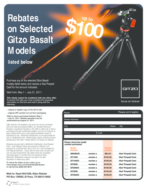 Fillable Online Rebates on Selected Gitzo Basalt Models - OpticsPlanet ...