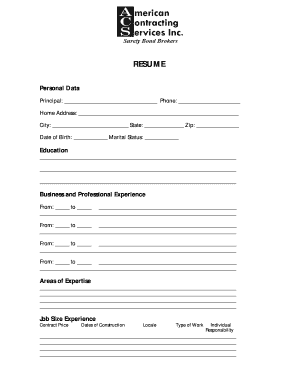 Fillable Online Resume - ACS Bonds Fax Email Print - pdfFiller