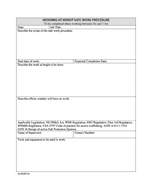 Fillable Online WORKING AT HEIGHT SAFE WORK PROCEDURE Fax Email Print ...