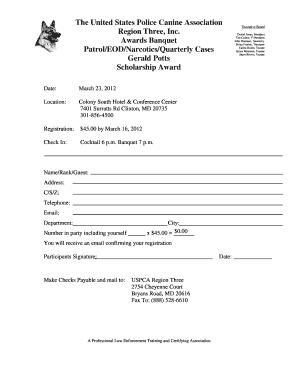 Fillable Online 2013 Awards Banquet Registration Form Fax Email Print - pdfFiller
