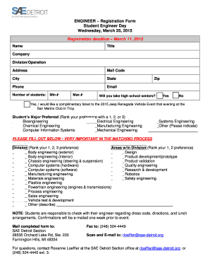 Fillable Online sae-detroit Engineer Registration Form - SAE Detroit ...