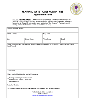 Fillable Online 2011 Artist Application Form.docx Fax Email Print ...