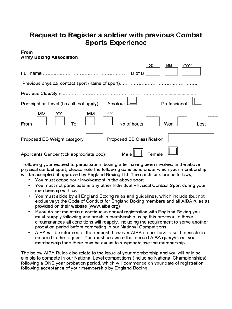 Fillable Online PREVIOUS COMBAT EXPERIENCE DECLARATION FORM Fax Email ...