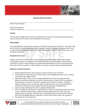 Fillable Online Sample Lockout Procedure - Safe Hospitality Fax Email ...