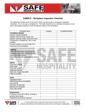 Fillable Online SAMPLE - Workplace Inspection Checklist - SAFE Hospitality Fax Email Print ...