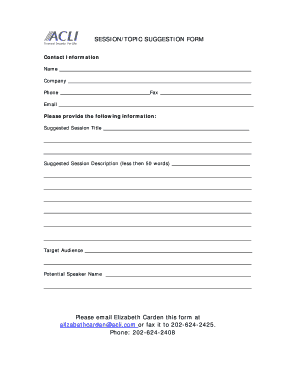 Fillable Online SESSIONTOPIC SUGGESTION FORM Fax Email Print - pdfFiller
