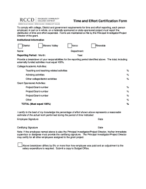 Fillable Online rccd Time and Effort Certification Form - rccdedu Fax ...