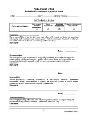 Fillable Online Aloha Church of God Individual Performance Appraisal ...