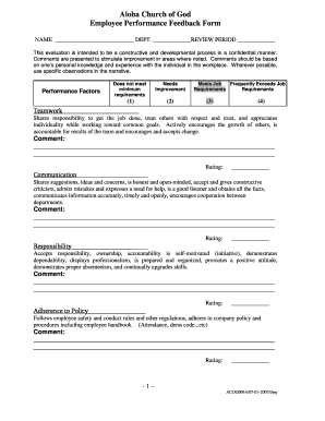 Fillable Online Aloha Church of God Employee Performance Feedback Form ...