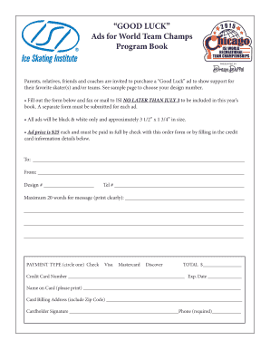 Fillable Online GOOD LUCK Ads for World Team Champs Program Book Fax ...