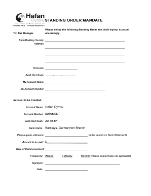 Fillable Online STANDING ORDER MANDATE - bhafancymrucoukb Fax Email ...