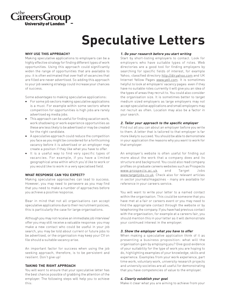 Fillable Online Speculative Letters Fax Email Print - pdfFiller