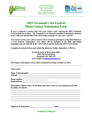 Fillable Online 2015 Tecumseh Corn Festival Photo Contest Submission ...
