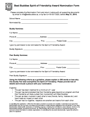 Fillable Online Best Buddies Spirit of Friendship Award Nomination Form ...