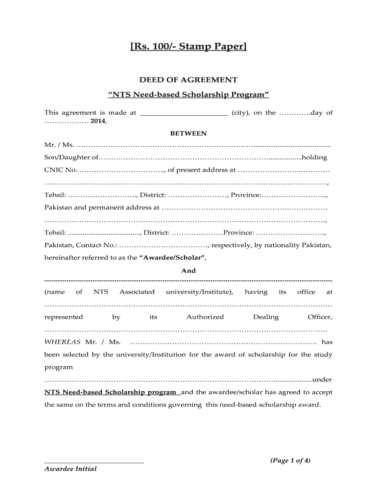 Fillable Online nts org Rs 100- Stamp Paper - ntsorgpk Fax Email Print ...