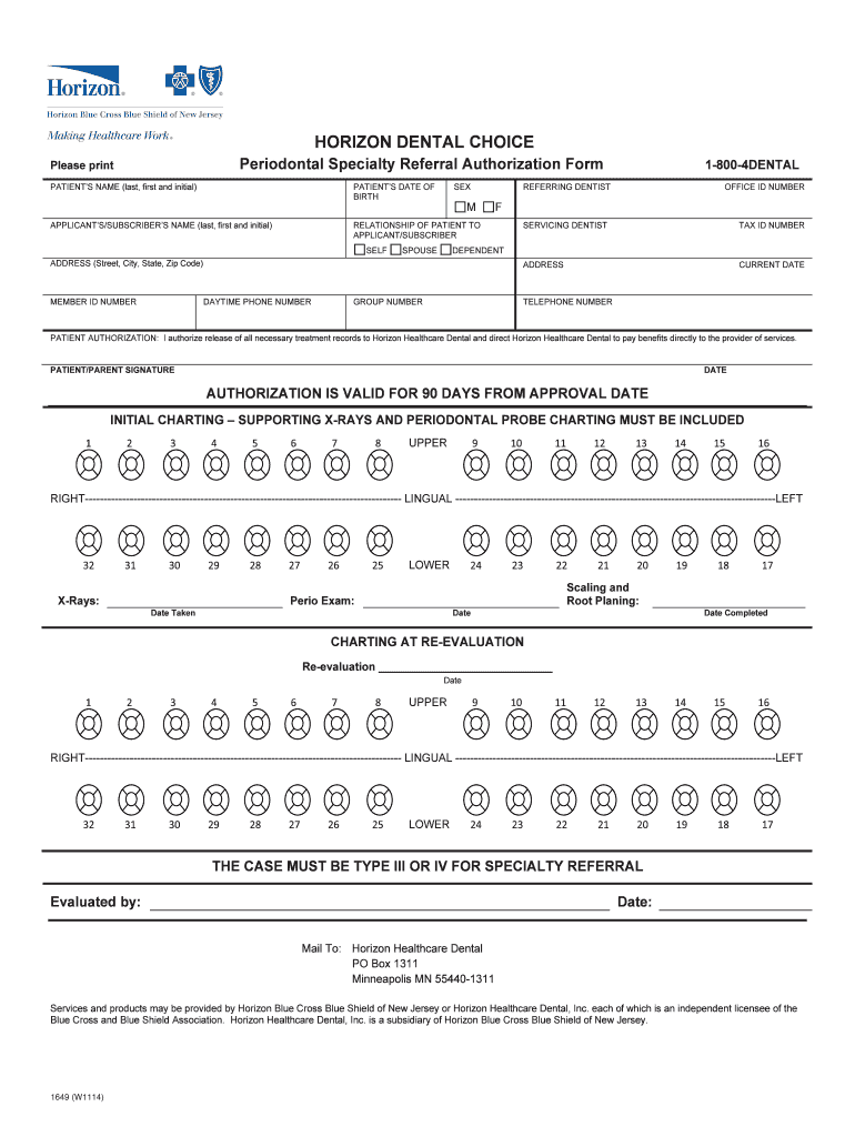 Fillable Online HORIZON DENTAL CHOICE Periodontal Specialty Referral ...