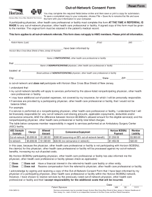 Fillable Online Out-of-Network Consent Form - NJ Health Insurance Plans ...